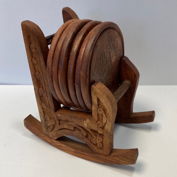 unbranded | Accents | Wood Rocking Chair Coasters Hand Carved Boho Folk ...